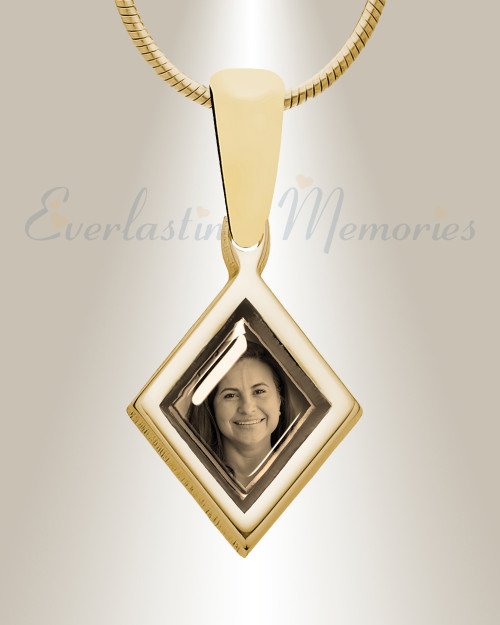 Small Diamond 14K Gold Picture Pendant, Photo Jewelry