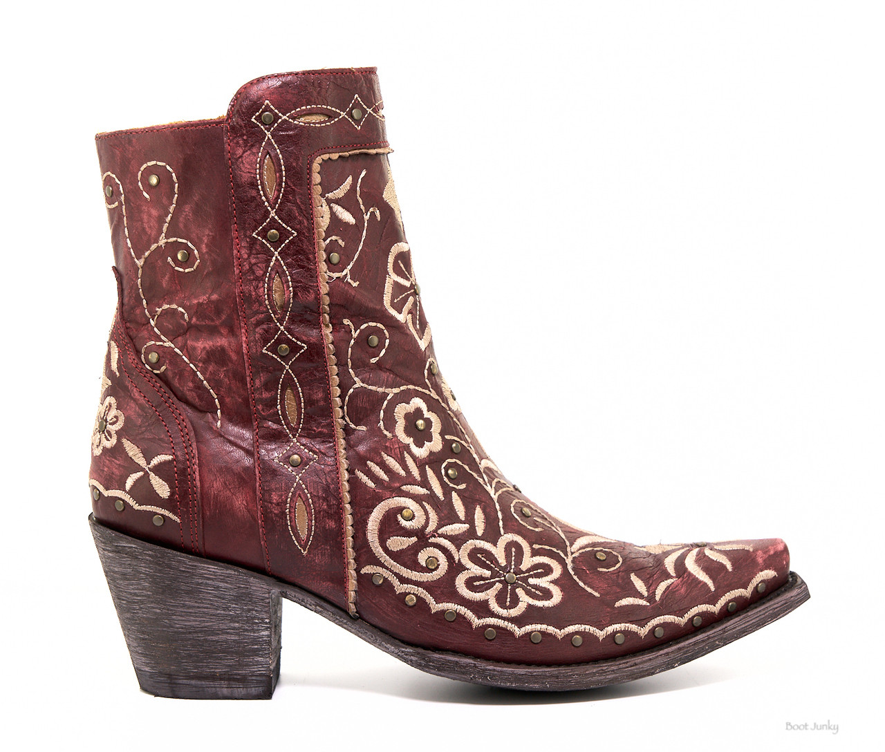 BL3104-3 OLD GRINGO AMBER SHORT 7" RED LEATHER EMBROIDERED ANKLE BOOT ...