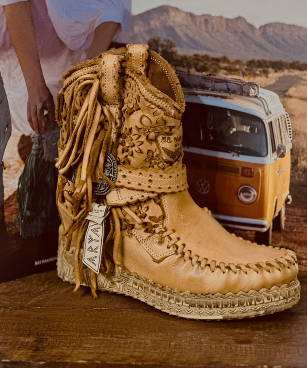 EL VAQUERO Arya Abloom Caramel Wedge Moccasin Boots - BootJunky.com