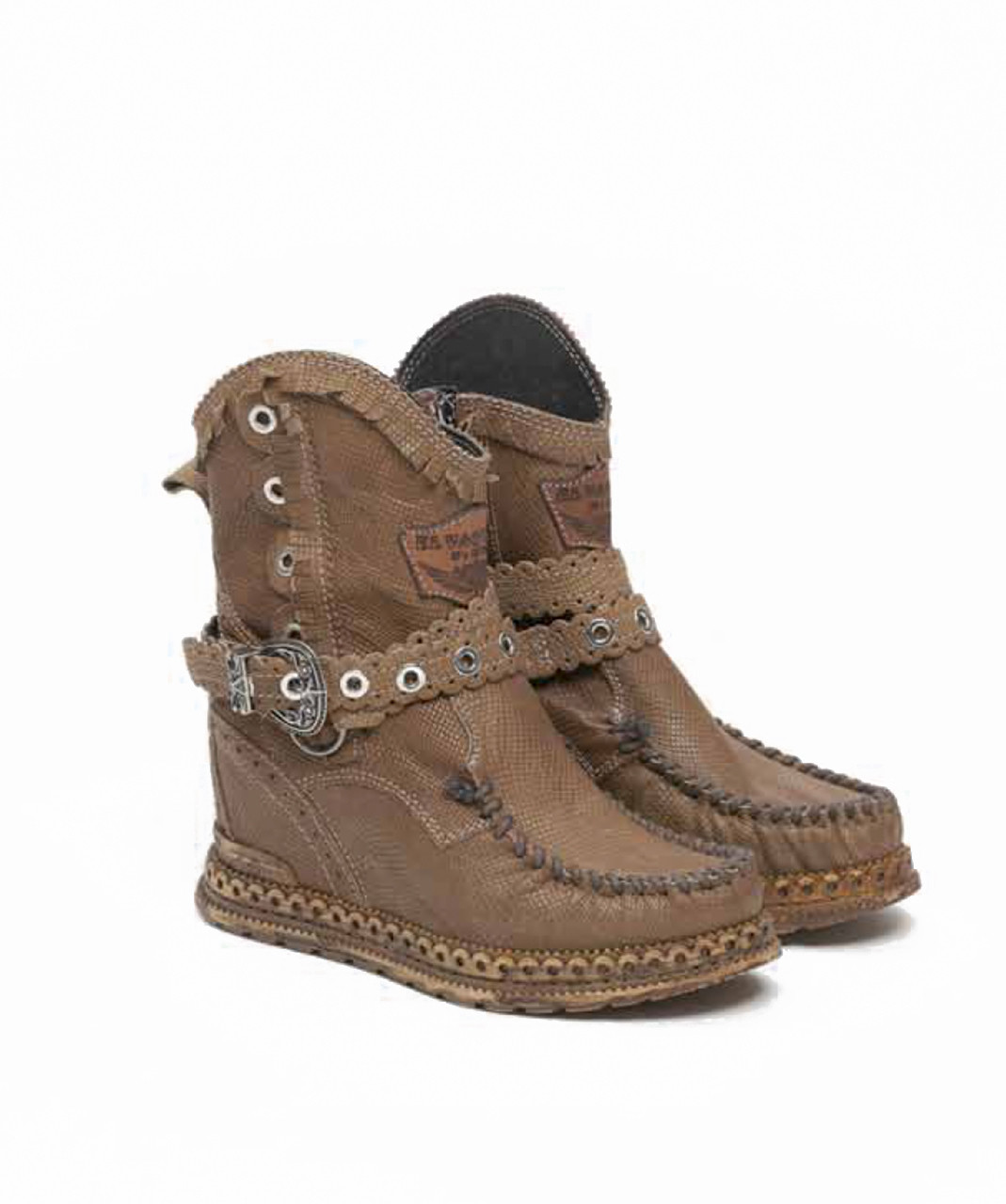 EL VAQUERO Zola Kalahari Peruvian Leather Wedge Moccasin Boots ...
