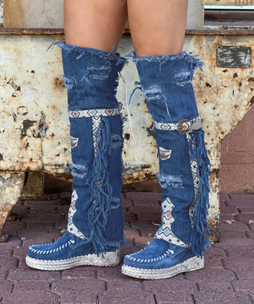 EL VAQUERO Coleen Atomic Jeans Wedge Moccasin Boots - BootJunky.com