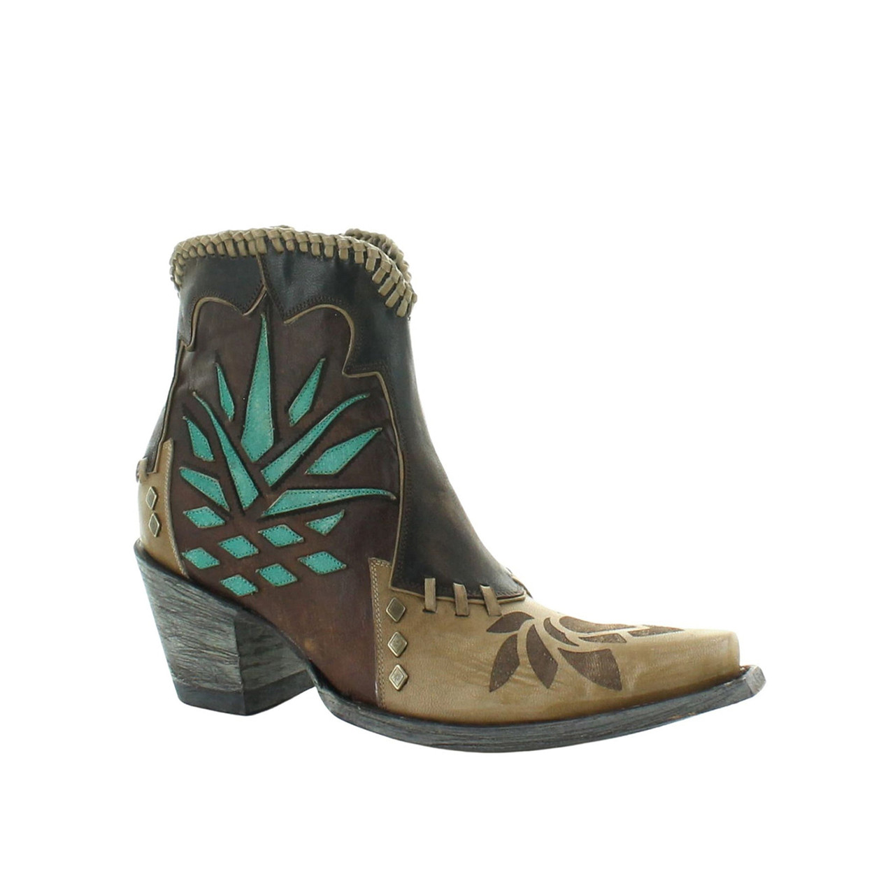 BL3610-1 OLD GRINGO MEXCAL BRASS AQUA BONE ANKLE LEATHER BOOTS ...