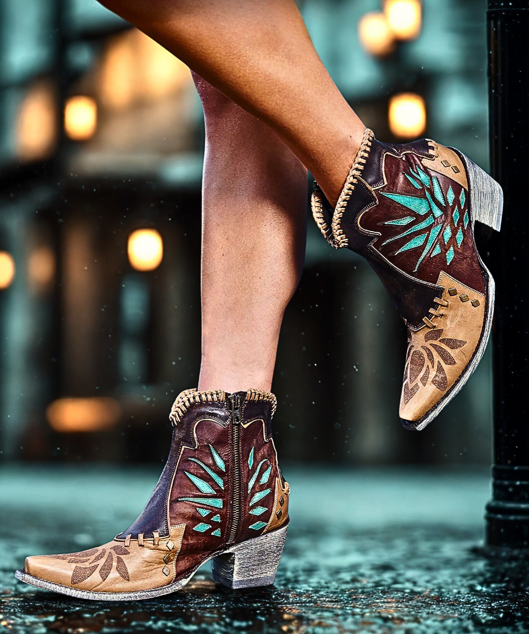 BL3610-1 OLD GRINGO MEXCAL BRASS AQUA BONE ANKLE LEATHER BOOTS ...