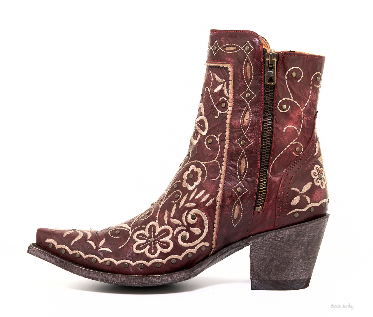 BL3104-3 OLD GRINGO AMBER SHORT 7" RED LEATHER EMBROIDERED ANKLE BOOT ...