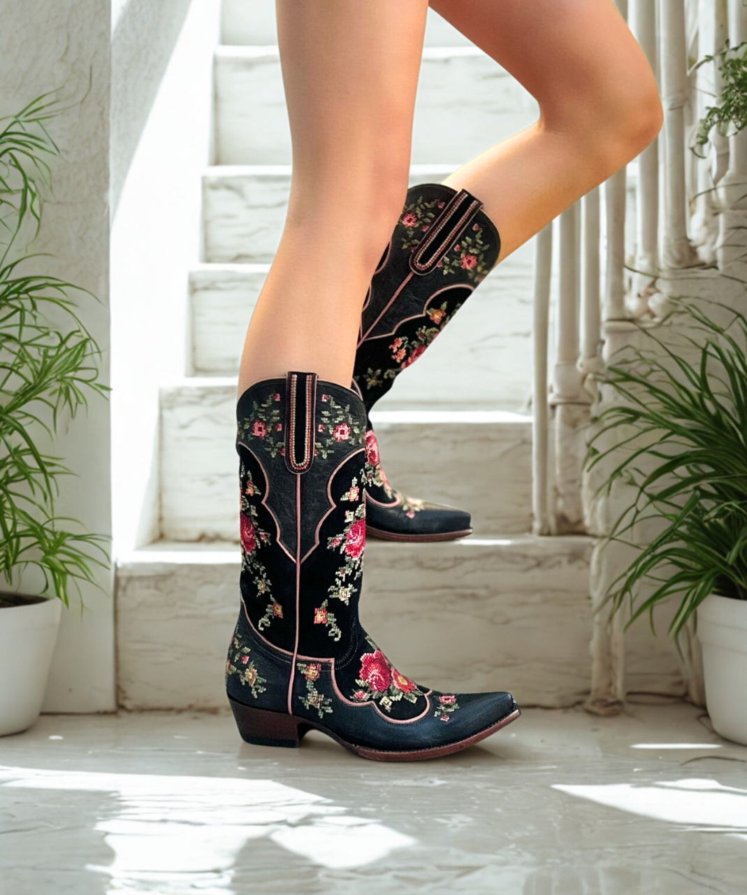 L3756-6 OLD GRINGO BRIDGETTE BLACK EMBROIDERED CROSS STITCH 13" LEATHER ...