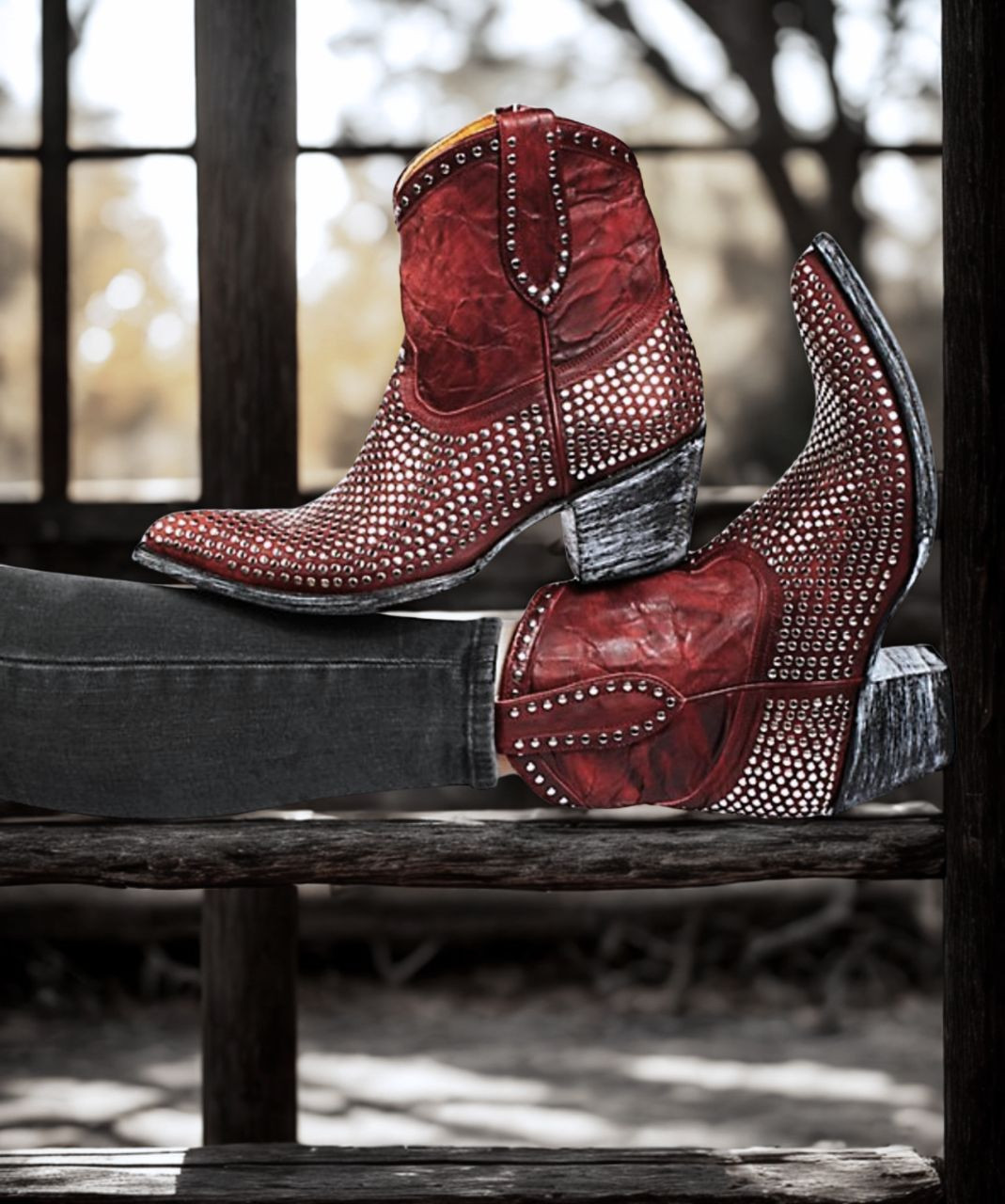 BL3104-3 OLD GRINGO AMBER SHORT 7" RED LEATHER EMBROIDERED ANKLE BOOT ...