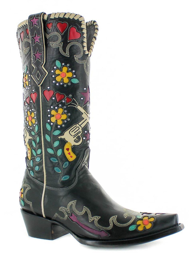 DDL041-1 DOUBLE D RANCH BANDIT BLACK MULTI TALL LEATHER BOOTS ...