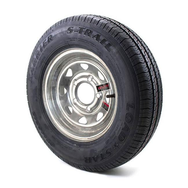 ST145/R12 Loadstar Trailer Tire LRD on 5 Bolt Galvanized Spoke Wheel