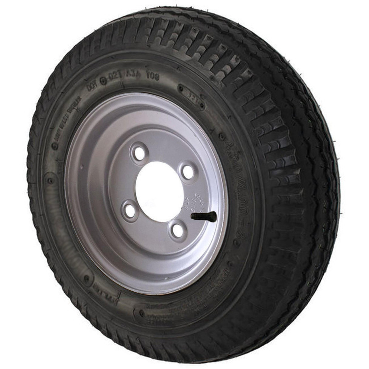 4.80X8 GlobalTrax Trailer Tire LRB on 4 Bolt Silver Bell Wheel