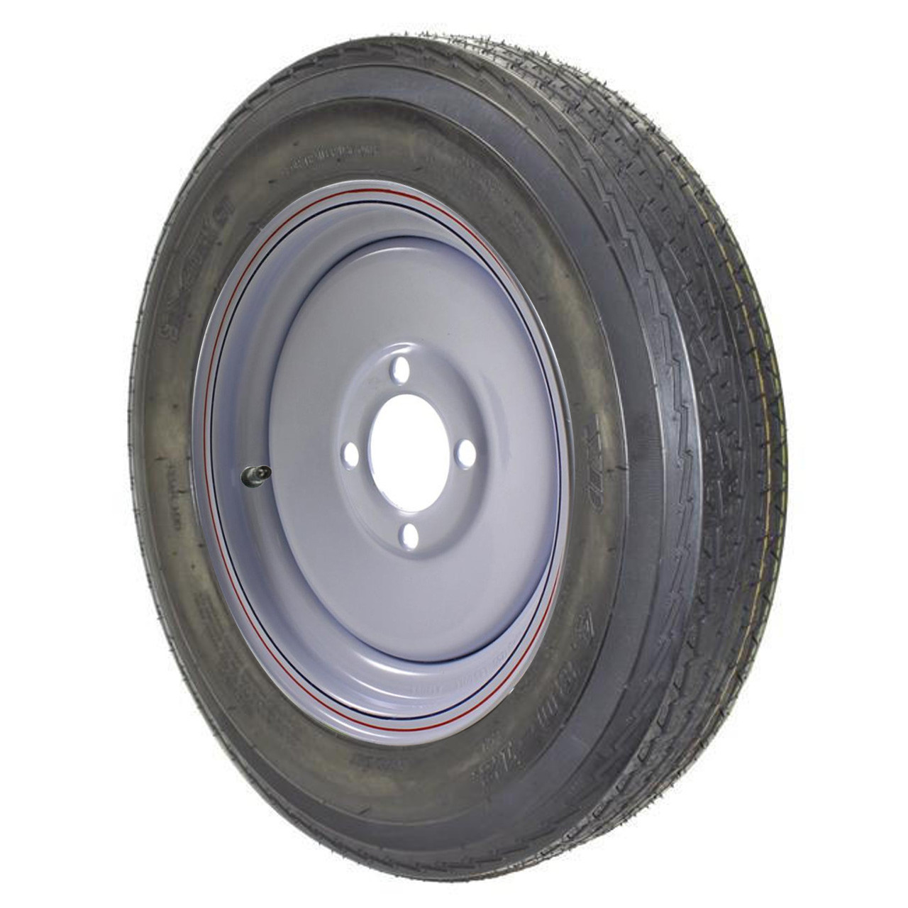 4.80X12 GlobalTrax Trailer Tire LRC on 4 Bolt White Solid Wheel (JG)