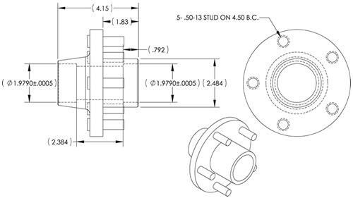 5 Bolt High Speed Pre-Greased Trailer Hub - 1,250 lbs. Capacity - Fits ...
