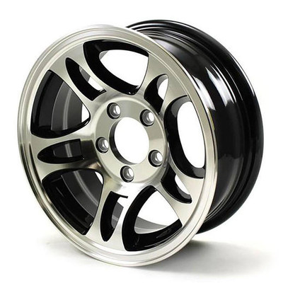 14X5.5 5-Lug on 4.5" Aluminum S5 Trailer Wheel - Black inlay - S545545B