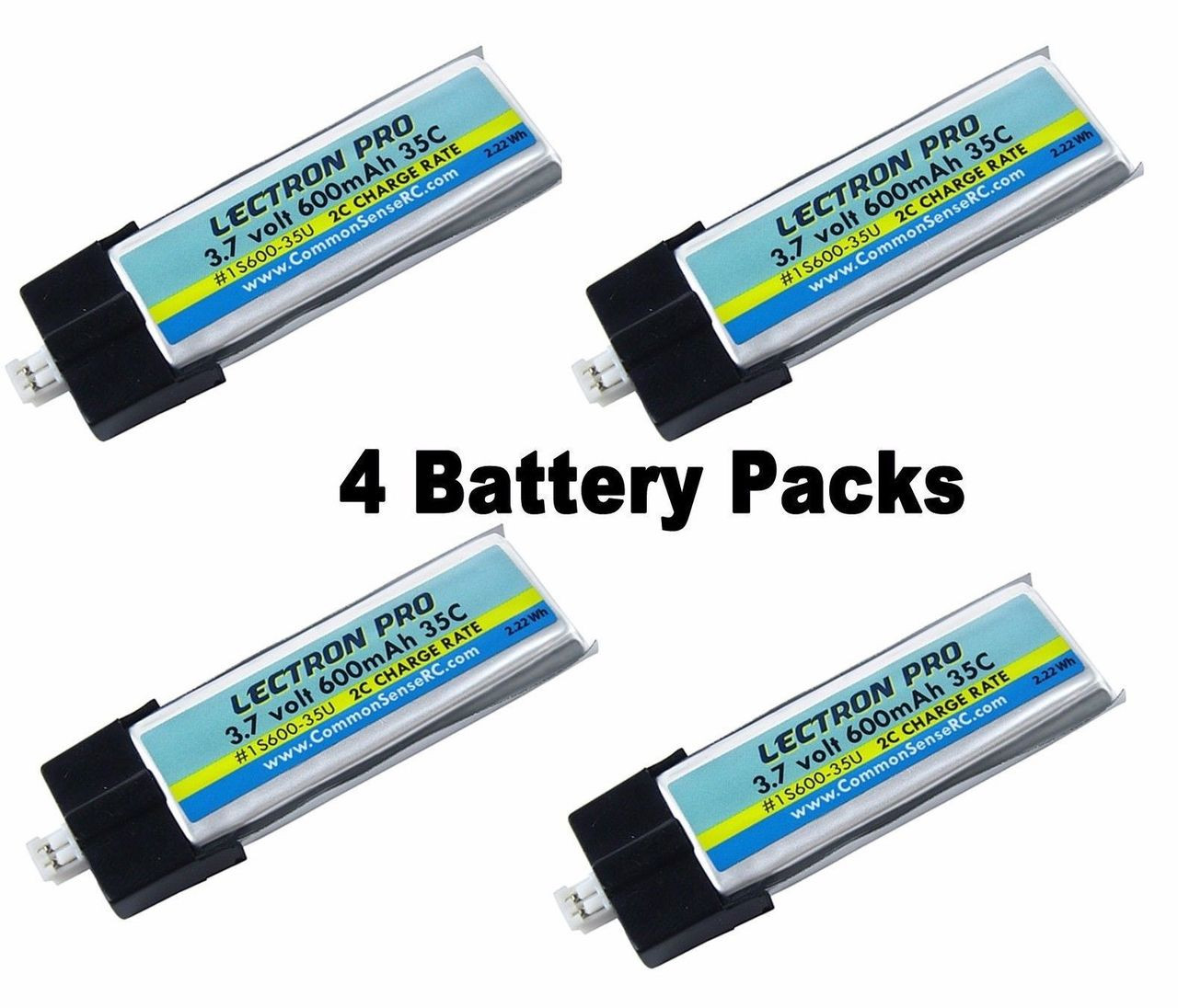 Lectron 1S600-35U 600mAh 1S 3.7V 25C LiPo (4 Pack) w/ UMX : Blade ...