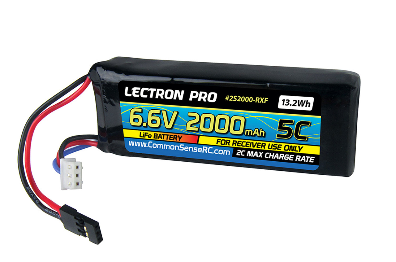 Lectron Pro 6.6V 2000mAh 5C LiFe Receiver Flat Pack Battery w/ Servo ...