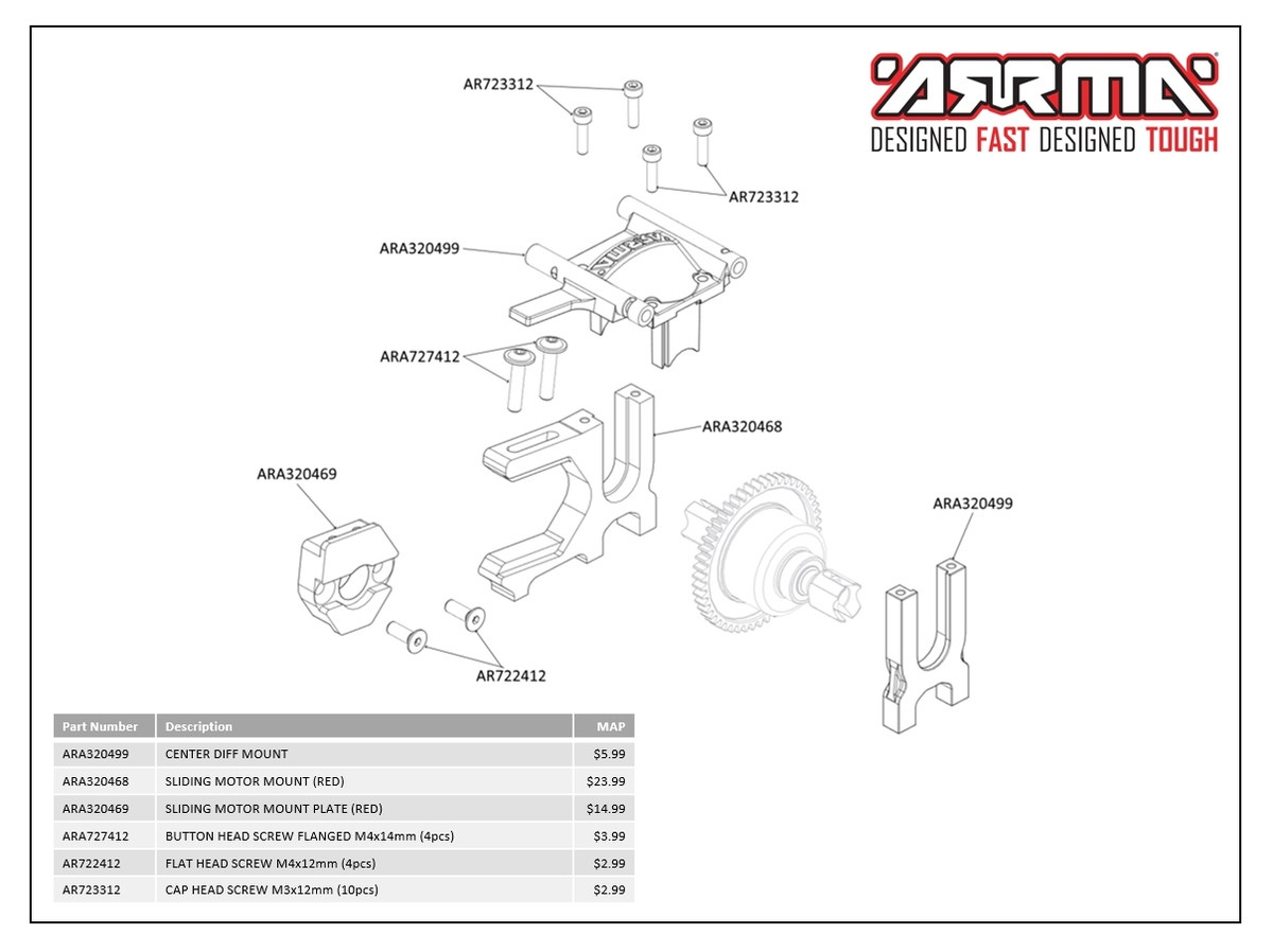 ARRMA ARA320499 Center Diff Mount FELONY/INFRACTION/KRATON/LIMITLESS ...