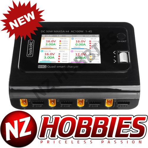 ToolkitRC M4Q AC / DC CHARGER 4 x 50W w/ XT60 for LIPO/NIMH/LiHV/LiFe ...