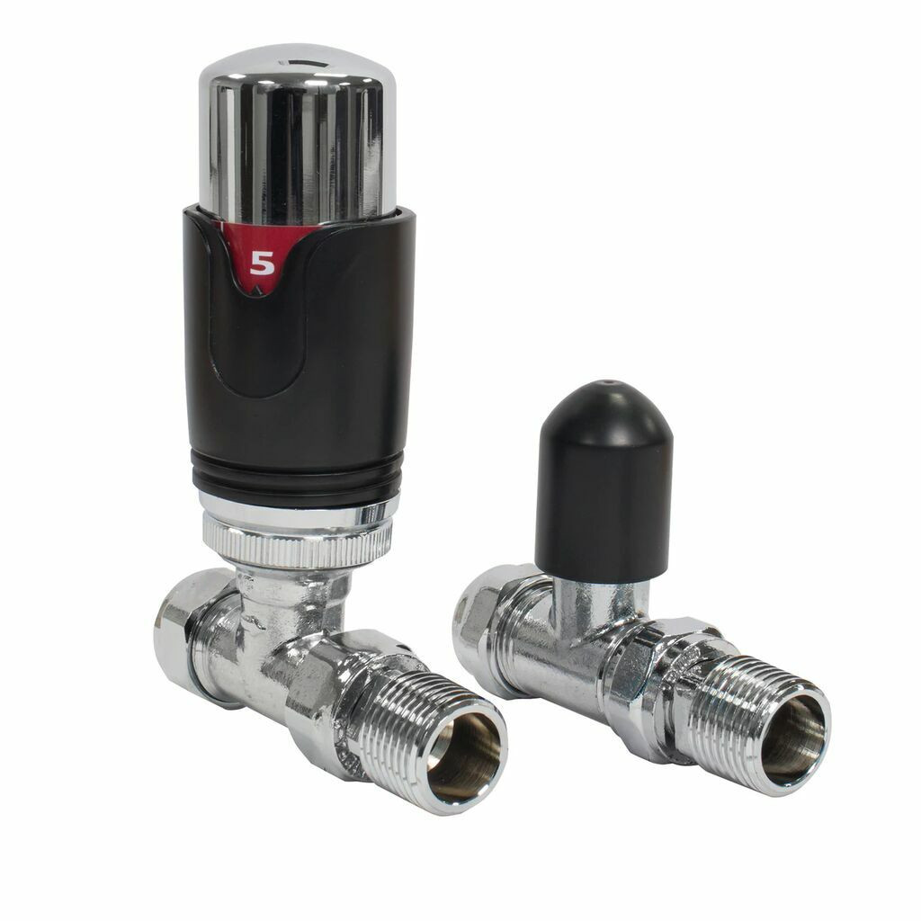 Thermostatic TRV Straight Radiator Valves 1/2" x 15mm - Choice of Colours