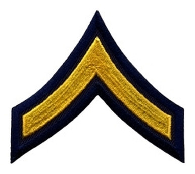 PFC Chevrons, Medium Gold/Navy, 3" Wide - Emblem Enterprises