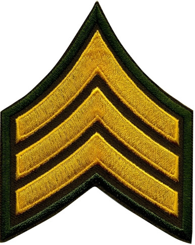 SGT Chevrons, Medium Gold/O.D., 3" Wide - Emblem Enterprises