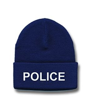 POLICE Watch Cap, White/Navy, One Size Fits All - Emblem Enterprises