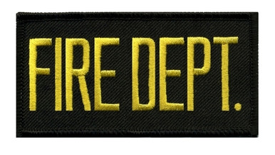 FIRE DEPT. Chest Patch, Medium Gold/Black, 4x2" - Emblem Enterprises