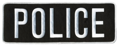 POLICE Back Patch, Hook, White/Black, 11x4" - Emblem Enterprises