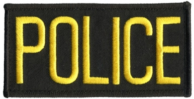 POLICE Chest Patch, Hook, Medium Gold/Black, 4x2" - Emblem Enterprises