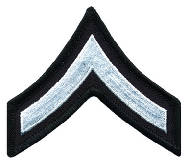 PFC Chevrons, Merrowed Border, White/Black, 3" Wide - Emblem Enterprises