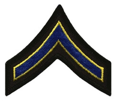 PFC Chevrons, Merrowed Border, Royal-Medium Gold/Black, 3" W - Emblem ...