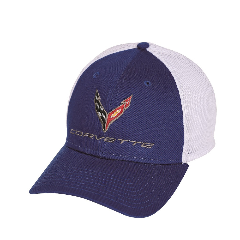 C8 Corvette Flex Fit Performance Blue/White Mesh Hat M/L | Corvette Depot