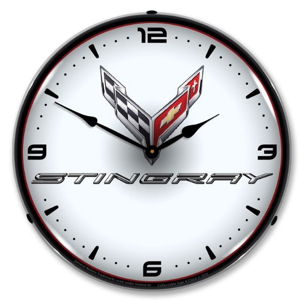 White C8 Corvette Emblem LED Backlit Clock | Corvette Depot