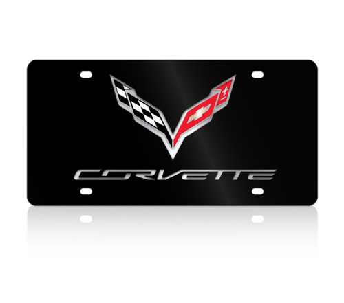 C7 Corvette Logo/Script Black Acrylic License Plate | Corvette Depot