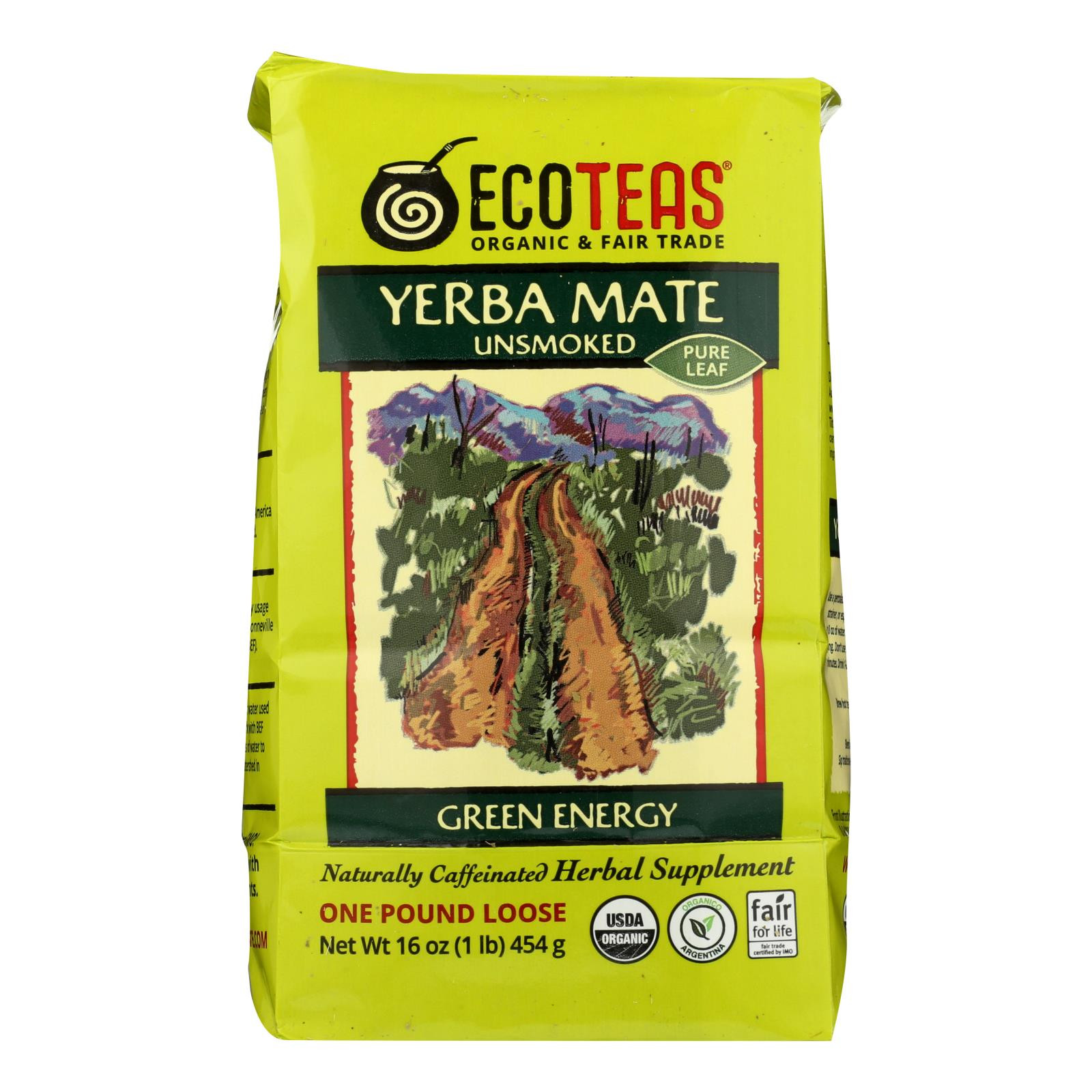 Ecoteas Organic Loose Yerba Mate - Traditional Cut - Case Of 6 - 1 Lb.