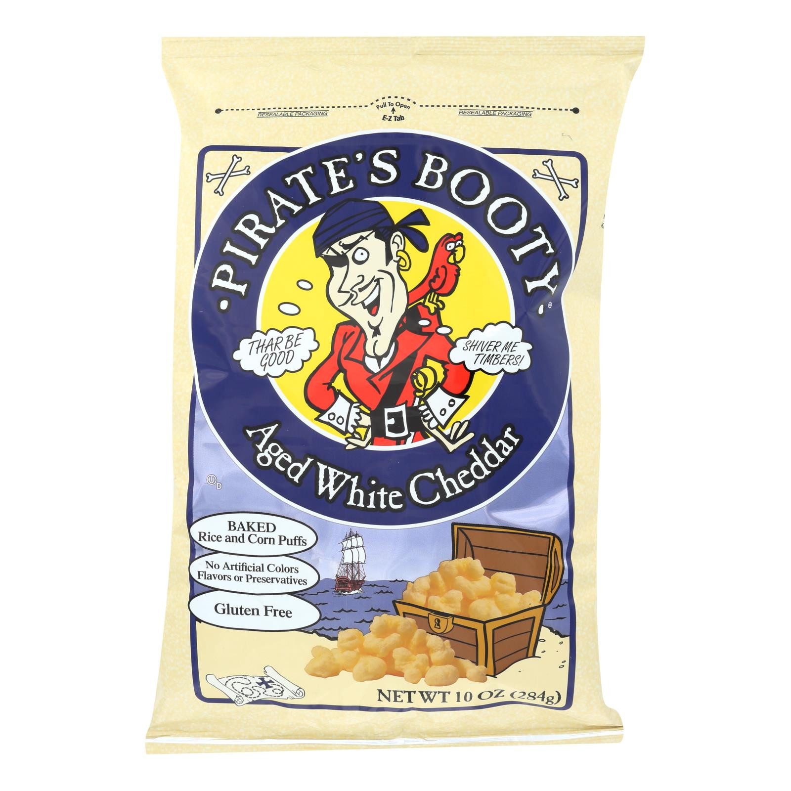 Pirate Brands Booty Puffs - Aged White Cheddar - Case Of 12 - 1 Oz.