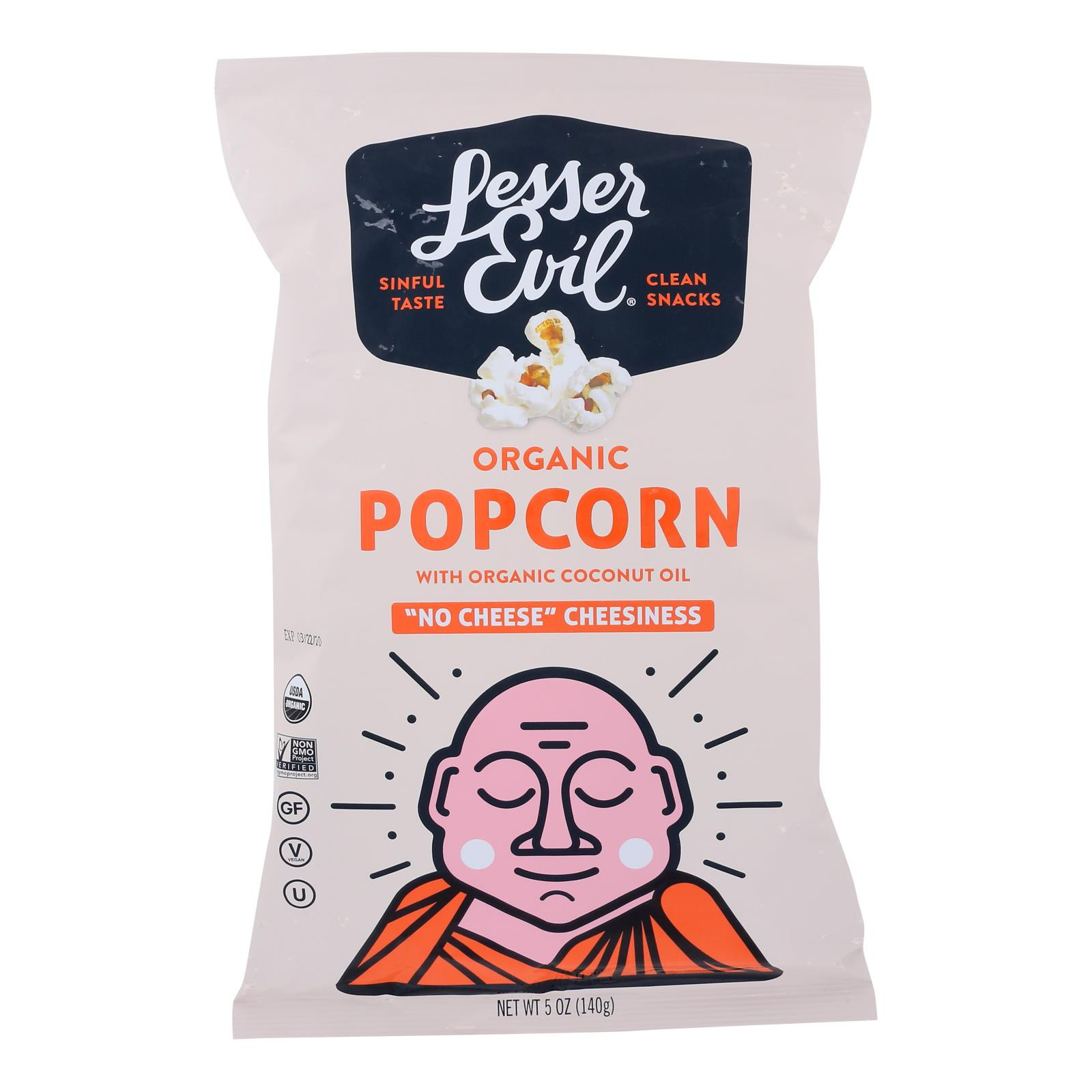 Lesser Evil Organic Air Popped Popcorn - Himalayan Pink - Case Of 12 ...