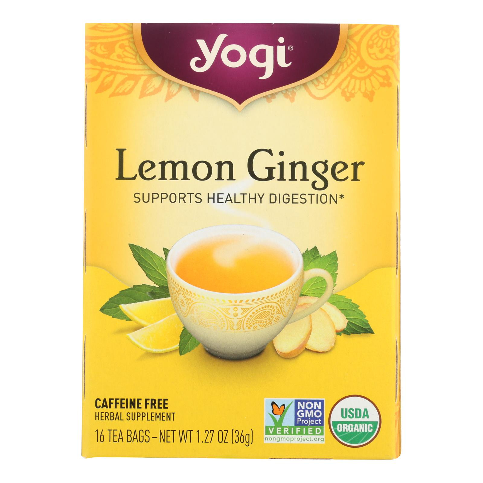 Yogi 100% Natural Herbal Tea Caffeine Free Lemon Ginger - 16 Tea Bags ...