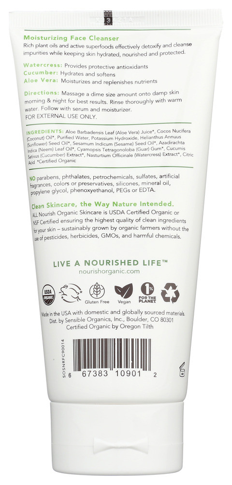 Nourish Organic Face Cleanser - Moisturizing Cream Cucumber And ...