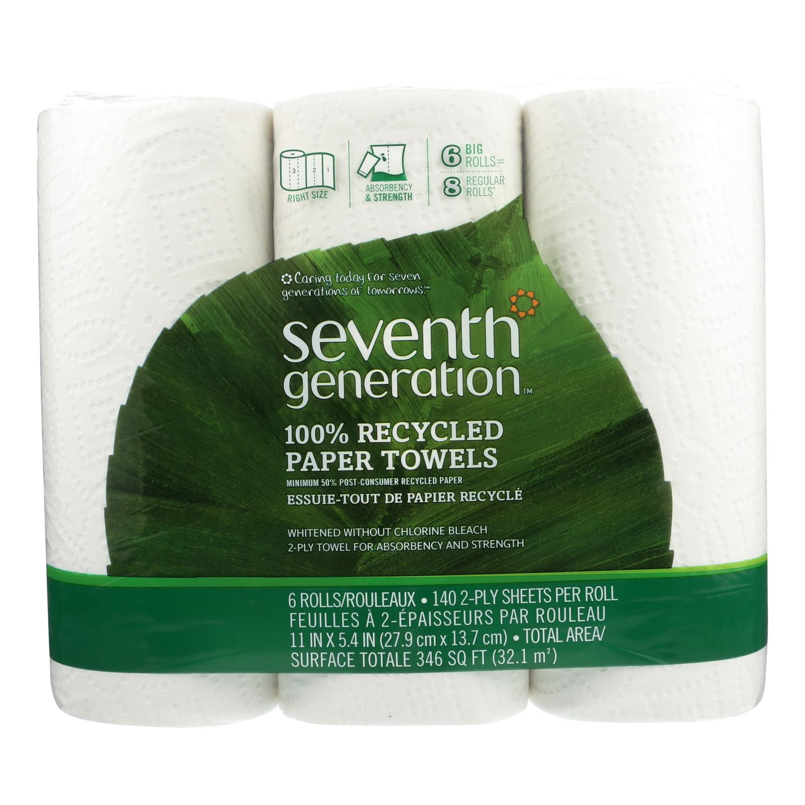 Seventh Generation Recycled Paper Towels - White - Case Of 12 - 140 Sheets
