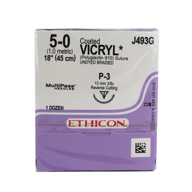 Ethicon J493G Coated Vicryl Suture Polyglactin 910 Braided 5 0 Absorbable P 3 Undyed 18 Delasco