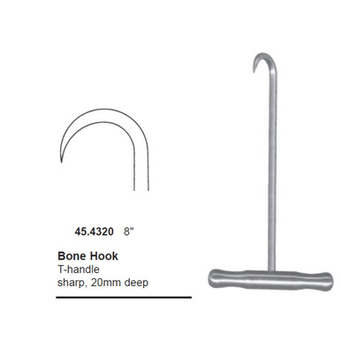 Bone Hook 8In Sharp 18X21Mm T-Handle | 45.432 - Millennium Surgical