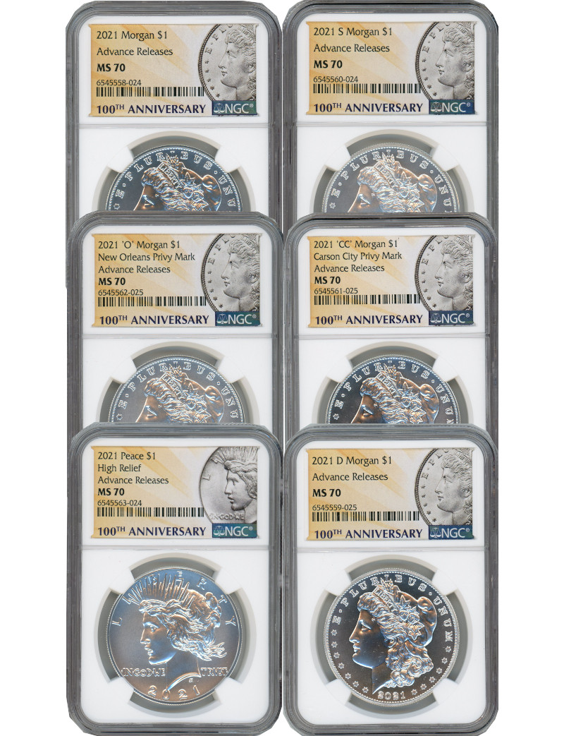 2021 Morgan Peace Dollar Advanced Release NGC MS70 6-pc Complete Set ...