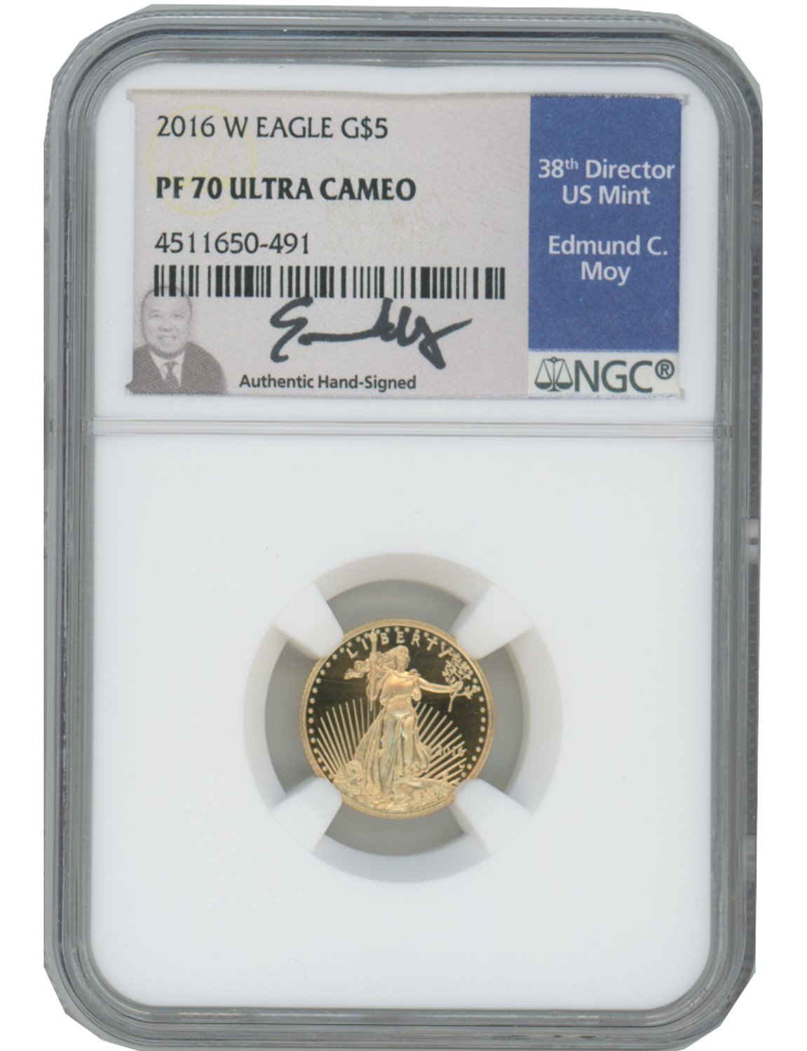 2016-W $5 Tenth Ounce Gold Eagle NGC PF70 Ultra Cameo Ed Moy Signed | LCR Coin