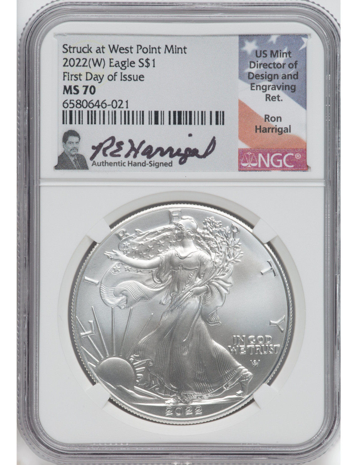 2022 (W) American Silver Eagle FDOI NGC MS70 Harrigal | LCR Coin