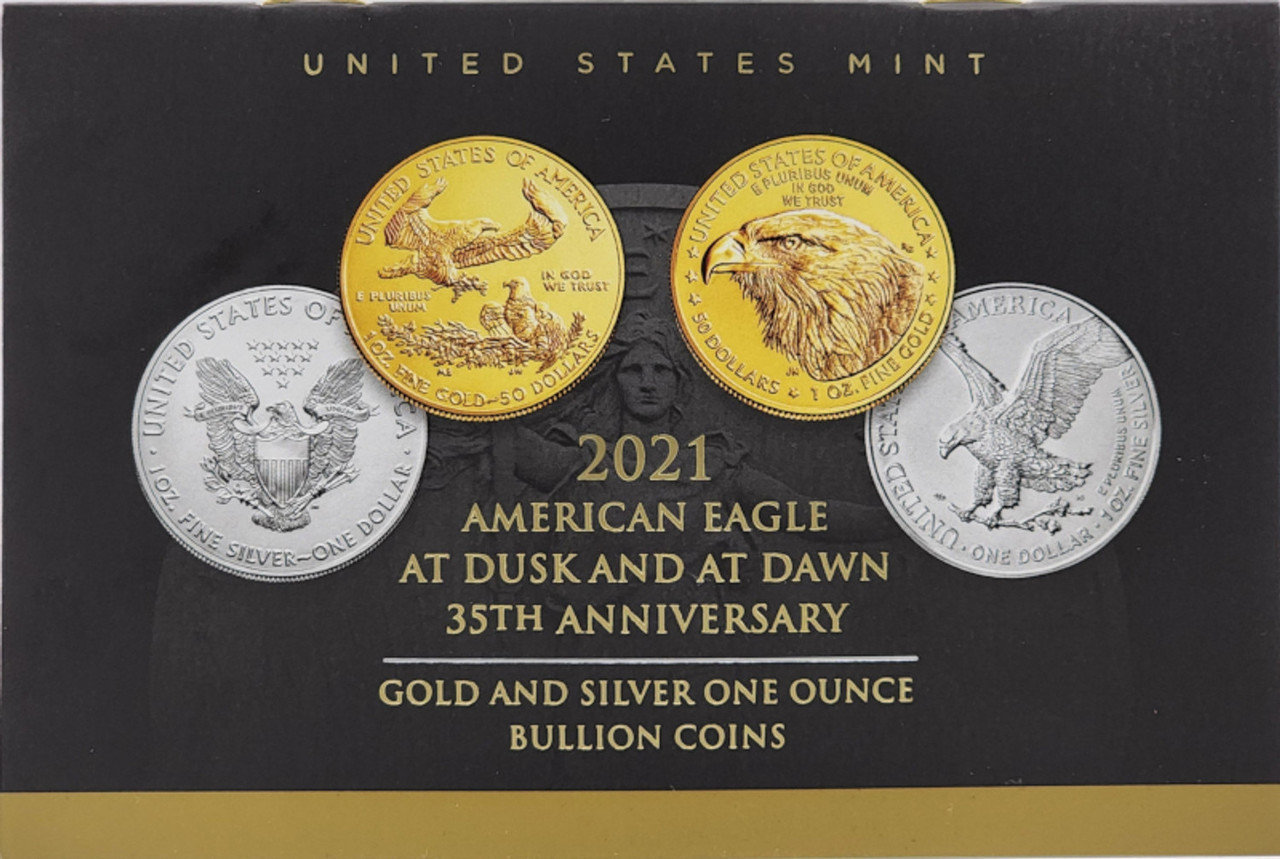 2021 4 Coin Set Gold Silver Eagles T1 T2 Dusk & Dawn 35th Anniversary ...