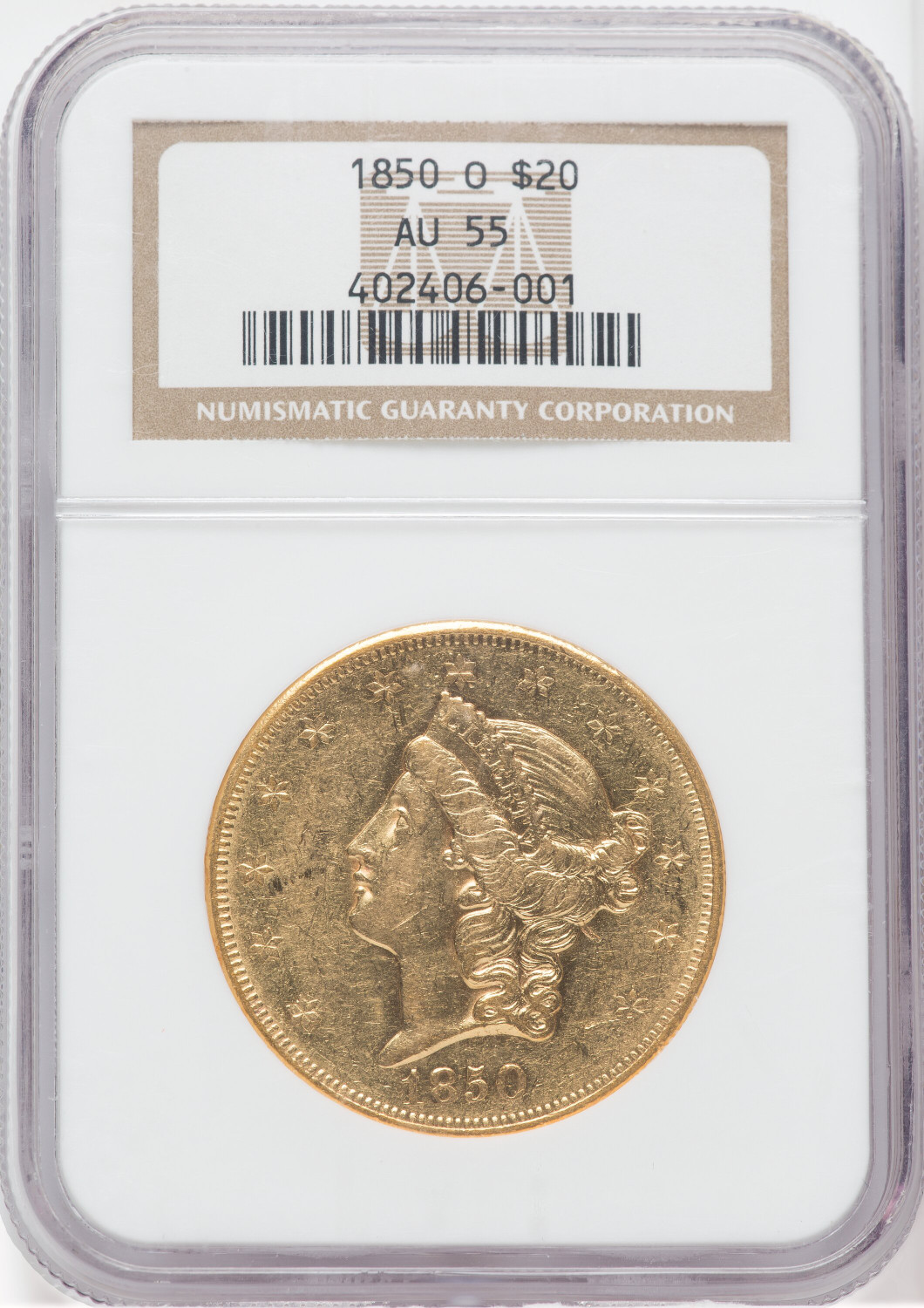 1850-O $20 Liberty Double Eagle NGC AU55 - LCR Coin