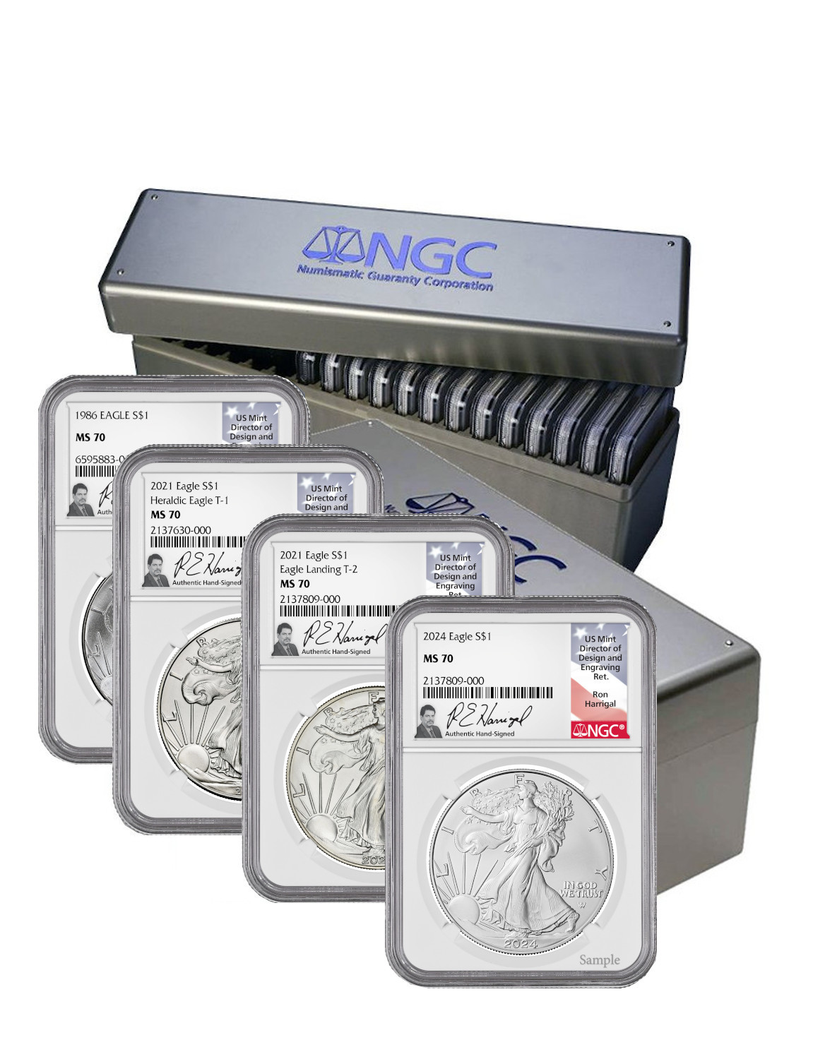 1986-2024 American Silver Eagle 40-pc Set NGC MS70 Ron Harrigal Signed ...