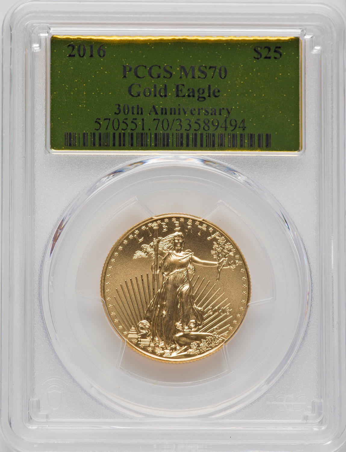 2016 $25 Half-Ounce Gold Eagle 30th Anniversary PCGS MS70 - LCR Coin