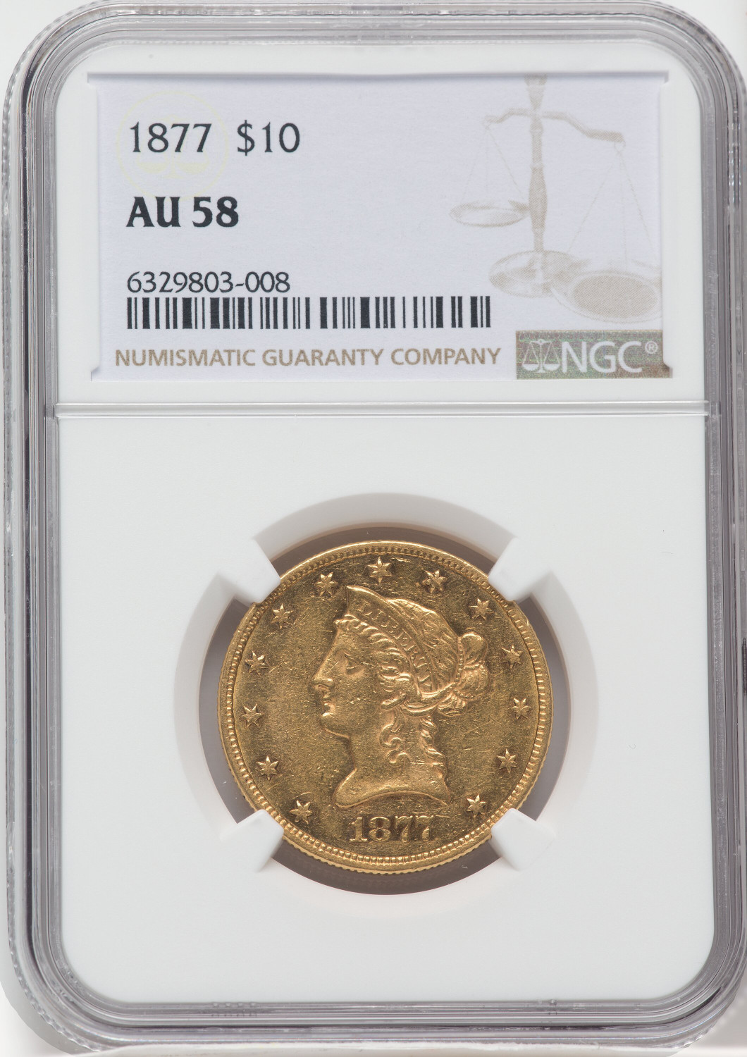 1877 $10 Liberty Eagle NGC AU58 - LCR Coin