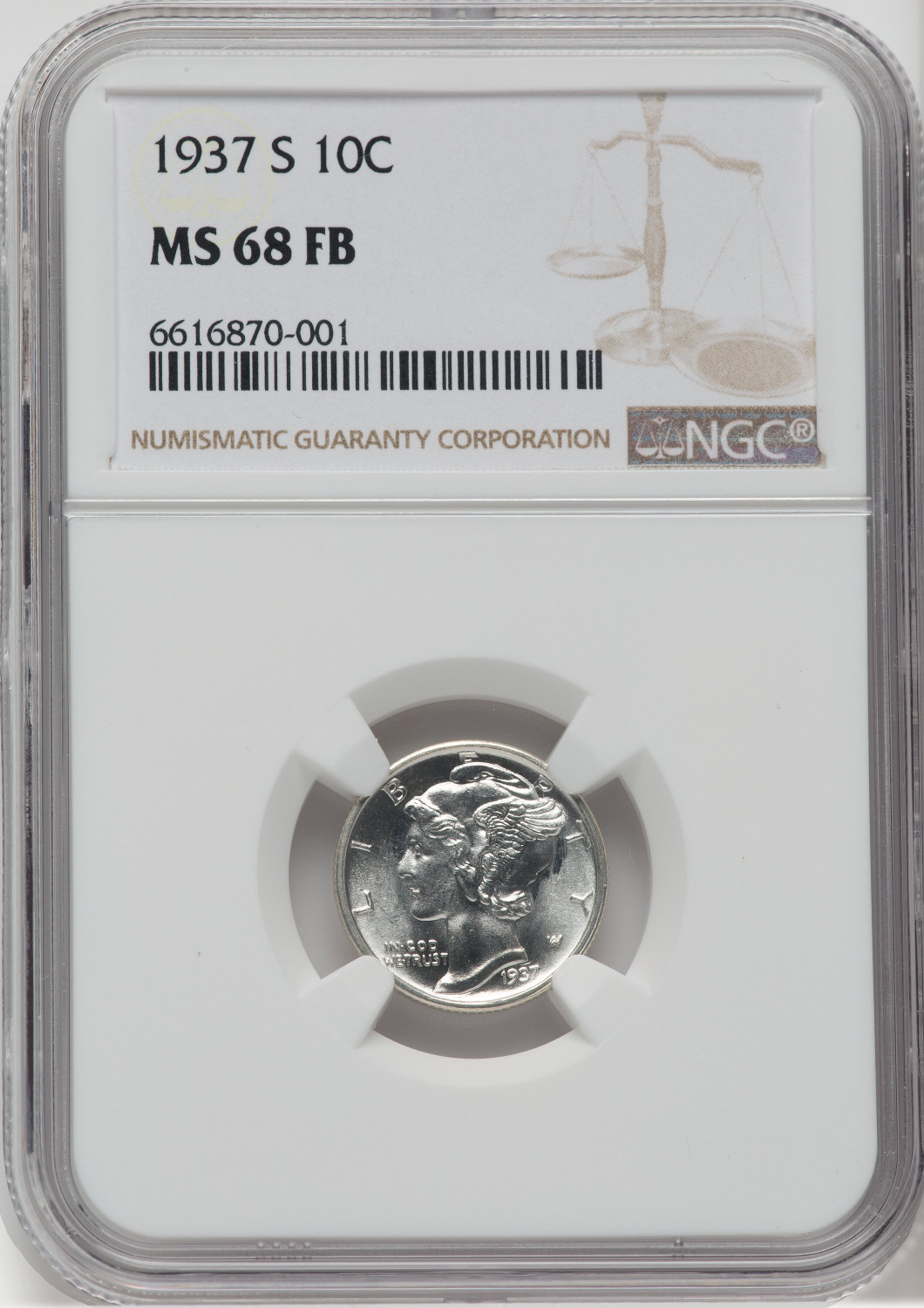 1937-S 10C FB Mercury Dime NGC MS68 - LCR Coin