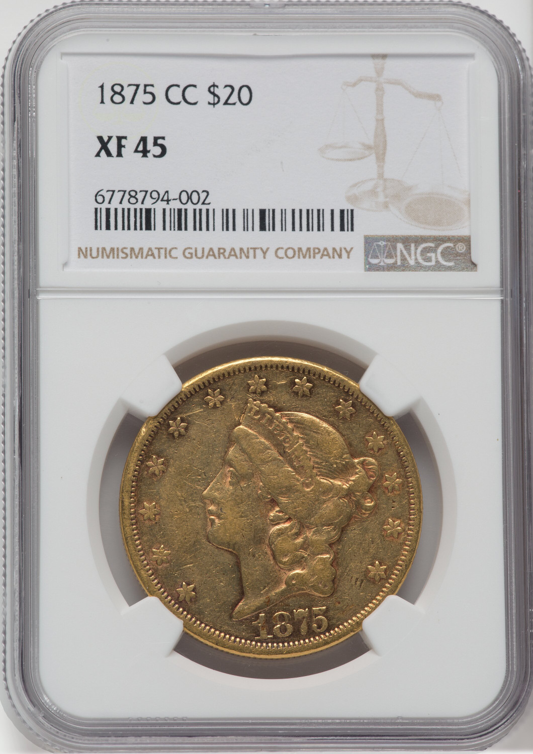 1875-CC $20 Liberty Double Eagle NGC XF45 - LCR Coin